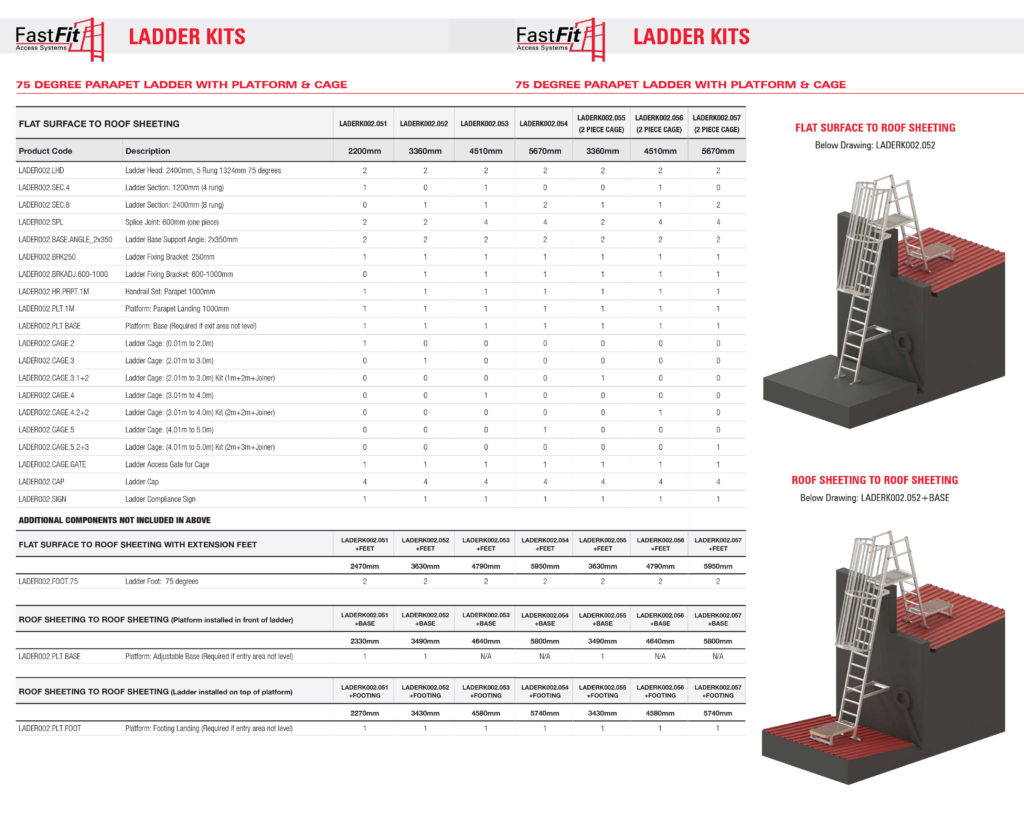 LADDER KIT – 75 DEGREE PARAPET LADDER WITH PLATFORM & CAGE – SafetyLink